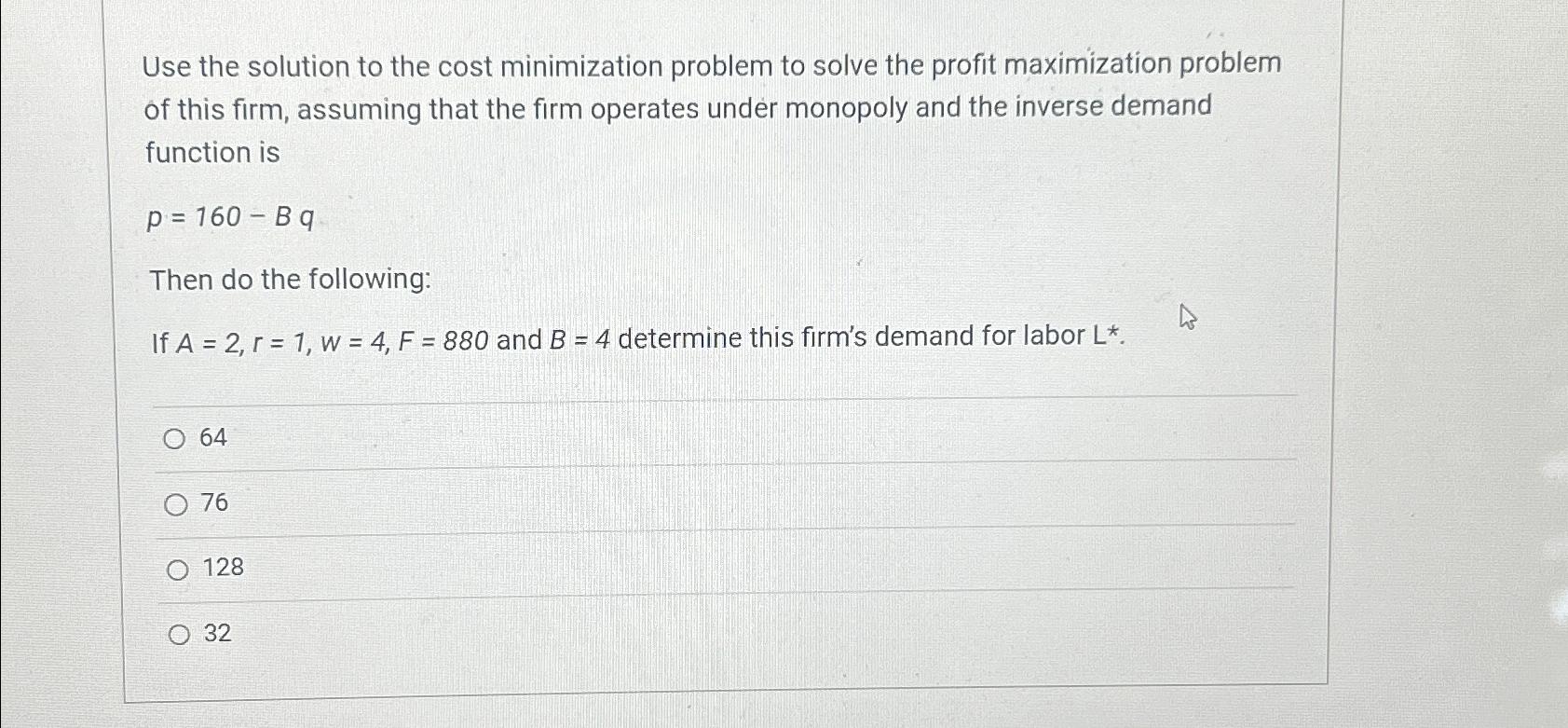 Solved Use the solution to the cost minimization problem to | Chegg.com