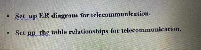 Solved Set up ER diagram for telecommunication. - Set up the | Chegg.com