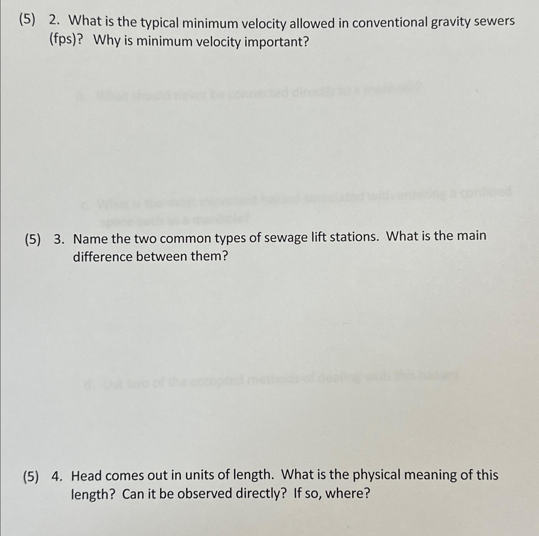 Solved (5) 2. ﻿What is the typical minimum velocity allowed | Chegg.com