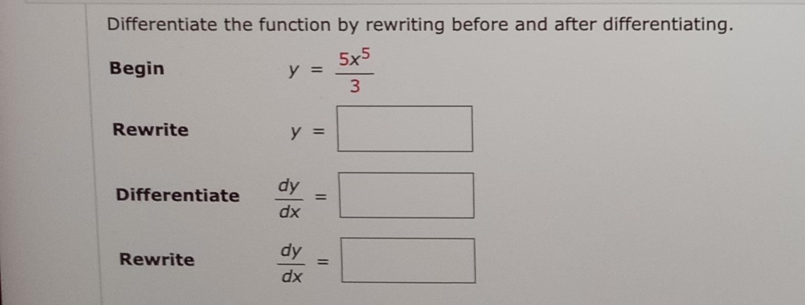 Solved Differentiate the function by rewriting before and | Chegg.com