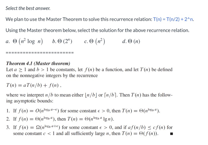 Solved Select the best answer. We plan to use the Master | Chegg.com