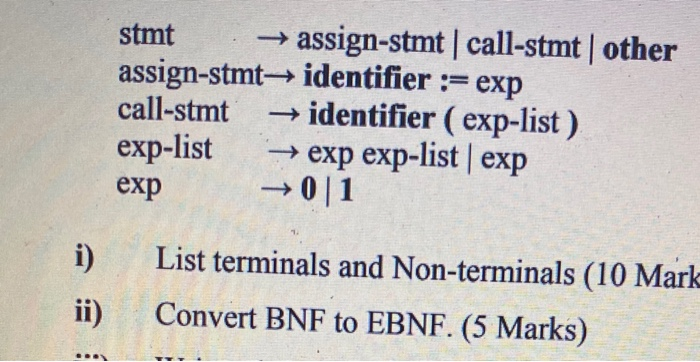Solved stmt → assign-stmt call-stmt other assign-stmt | Chegg.com