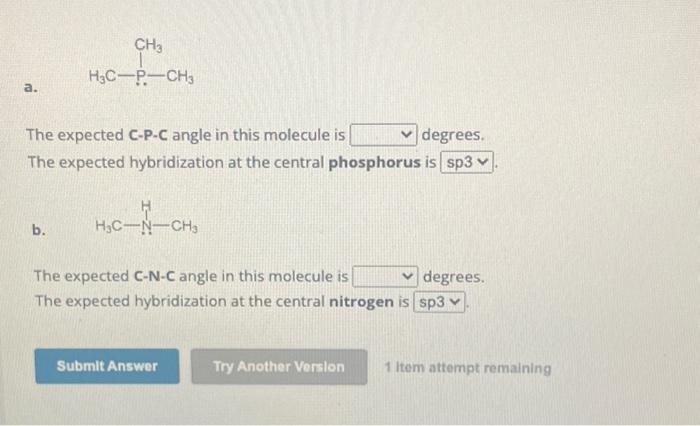 Solved The expected C-P-C angle in this molecule is degrees. | Chegg.com