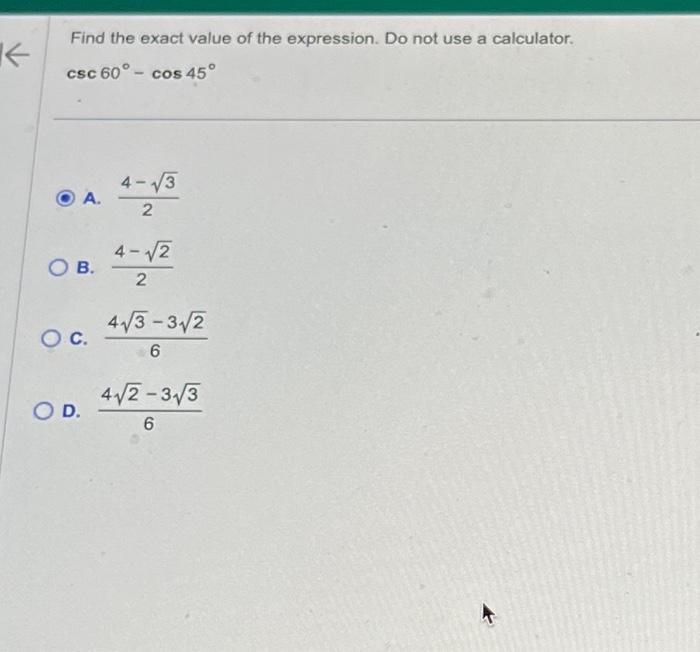 Solved Find the exact value of the expression. Do not use a | Chegg.com