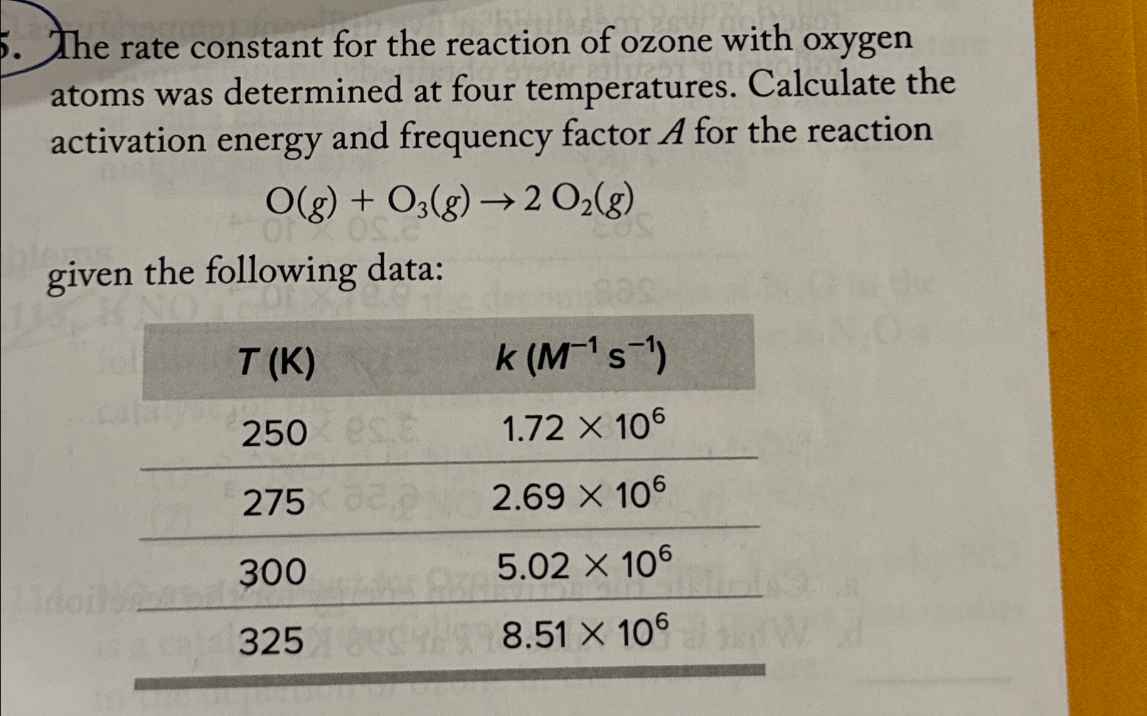 The rate constant for the reaction of ozone with | Chegg.com