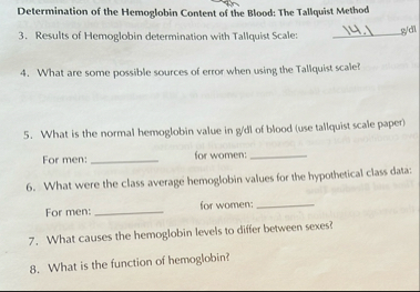 Solved Determination of the Hemoglobin Content of the Blood: | Chegg.com