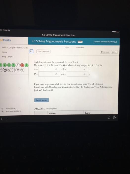 Solved N 20 edfinity 9.5 Solving Trigonometric Functions 9.5 | Chegg.com