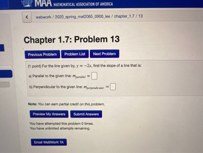 Solved MAA MATHEMATICAL ASSOCIATION OF AMERICA webwork / | Chegg.com