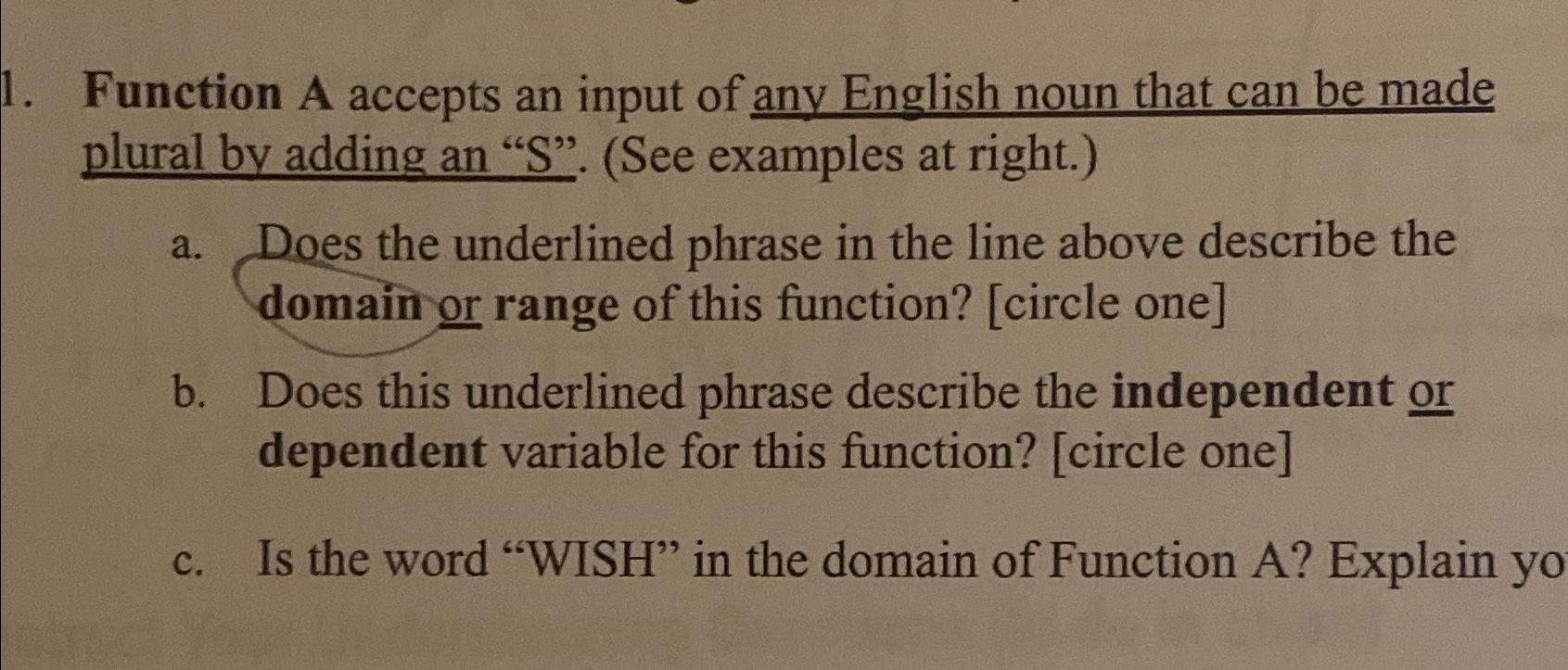 Solved Function A accepts an input of any English noun that | Chegg.com