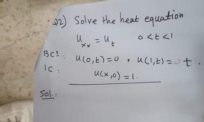 Solved Q2) Solve the heat equation uxx=ut0 | Chegg.com