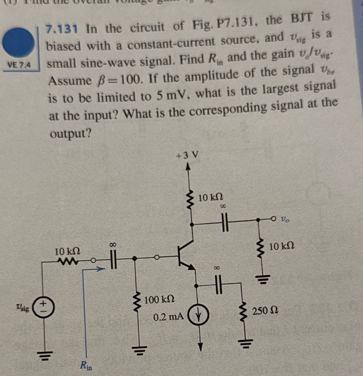 7.131 ﻿In the circuit of Fig. P7.131, ﻿the BJT is | Chegg.com