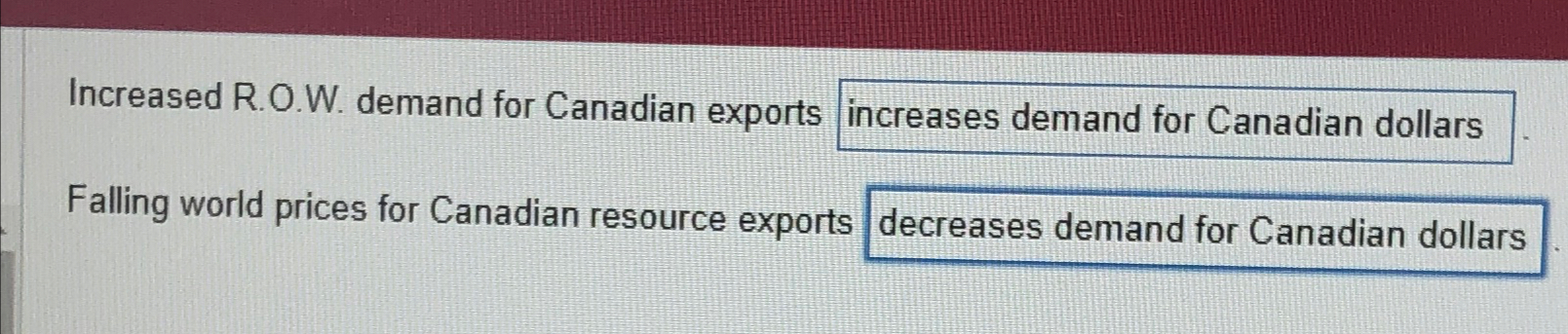 Solved Increased R.O.W. ﻿demand for Canadian exports | Chegg.com