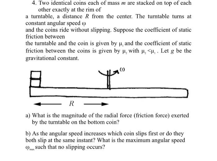 Solved 4. Two identical coins each of mass m are stacked on | Chegg.com