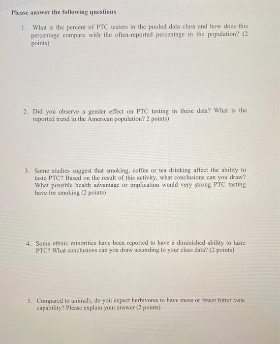 Solved Results Table 1: Effect of Gender on PTC Tasting | Chegg.com