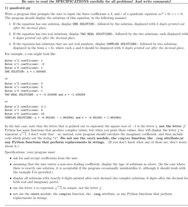 Solved Be sure to read the SPECIFICATIONS carefully for all | Chegg.com