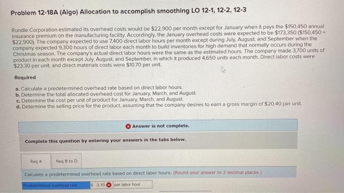 Solved Problem 12-18A (Algo) Allocation to accomplish | Chegg.com