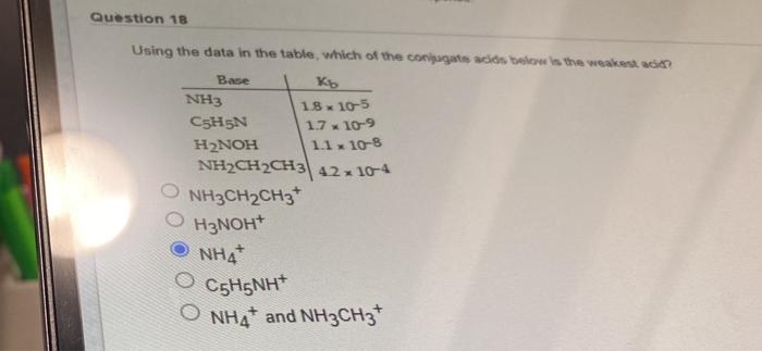 Solved Question 18 Using the data in the table, which of the | Chegg.com