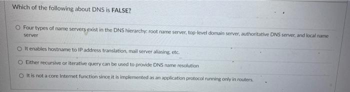 Solved Which of the following about DNS is FALSE? Four types | Chegg.com