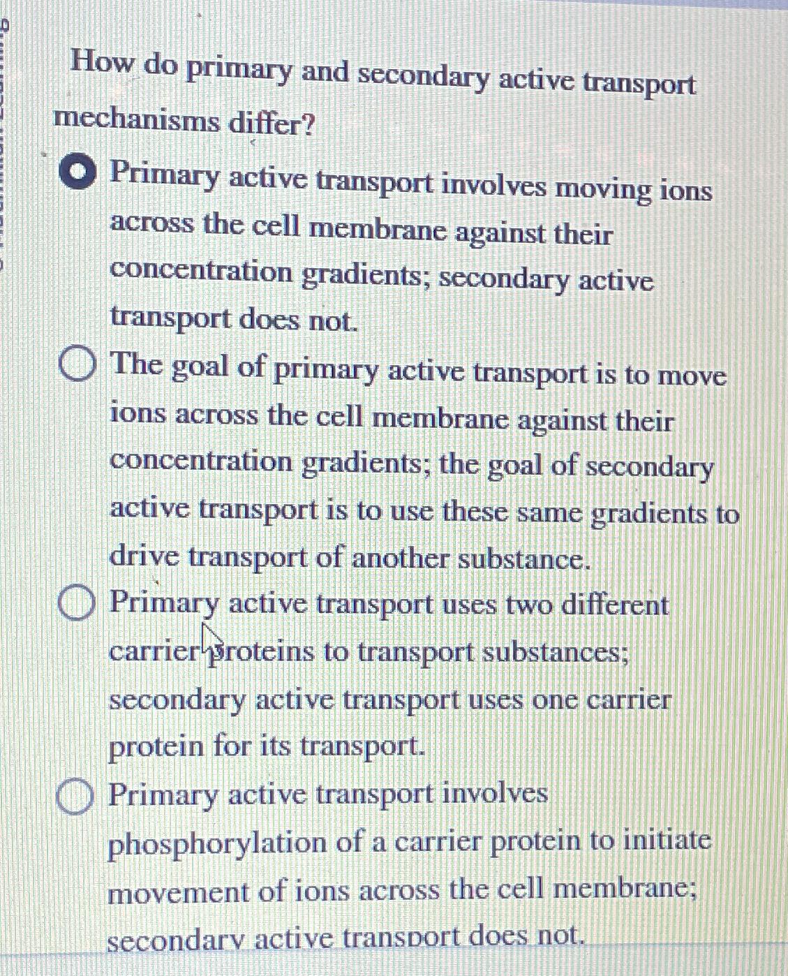 Solved How do primary and secondary active transport | Chegg.com
