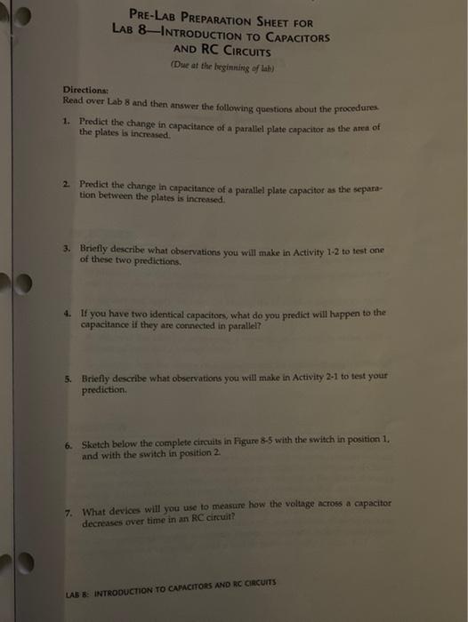 Solved PRE-LAB PREPARATION SHEET FOR LAB 8 INTRODUCTION TO | Chegg.com