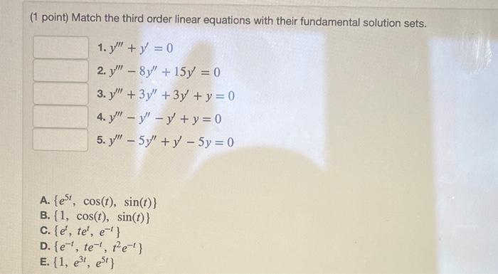 Solved 1 Point Match The Third Order Linear Equations With