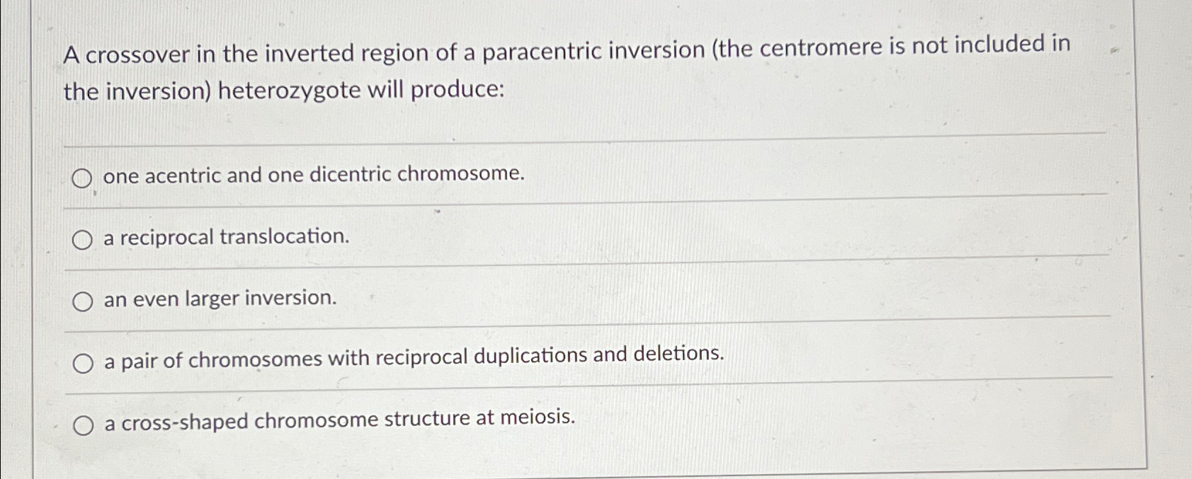 Solved A crossover in the inverted region of a paracentric | Chegg.com