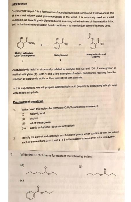 Solved Introduction Commercial "aspirin" is a formulation of | Chegg.com