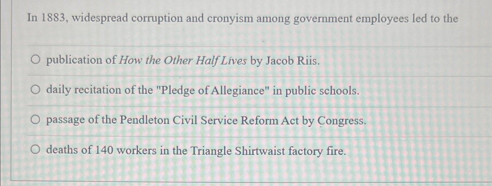 Solved In 1883 , ﻿widespread corruption and cronyism among | Chegg.com