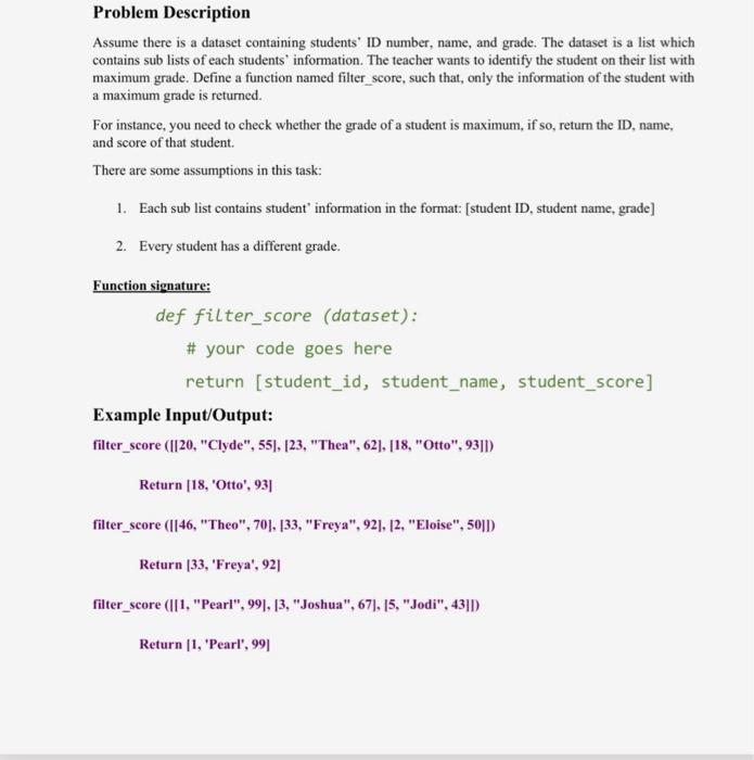 Solved Problem Description Assume there is a dataset | Chegg.com