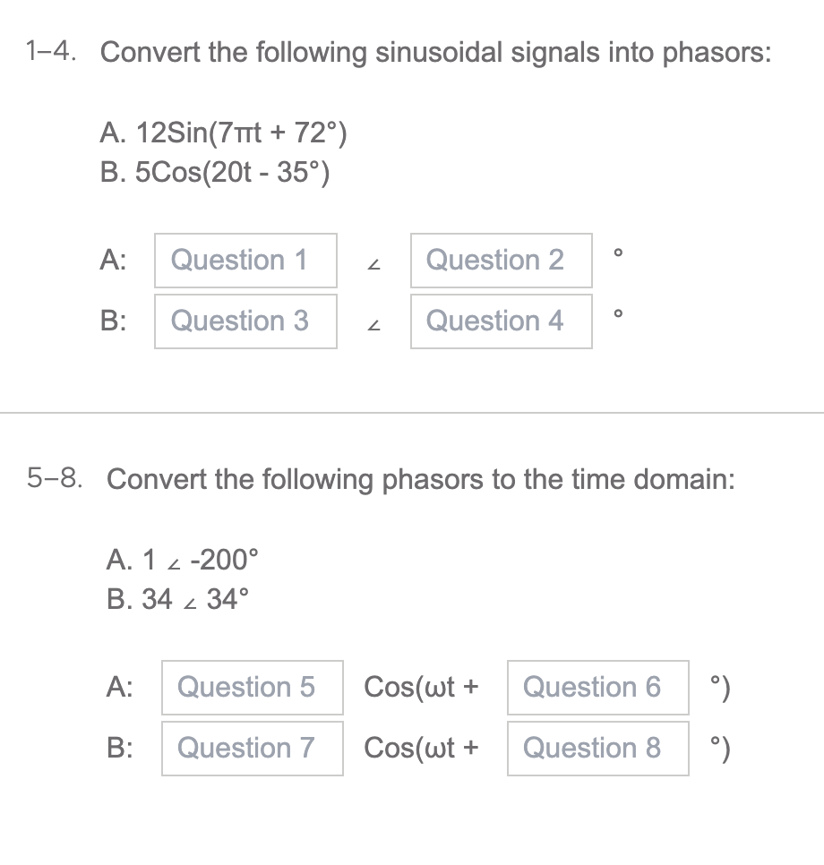 Solved 1-4. ﻿Convert the following sinusoidal signals into | Chegg.com