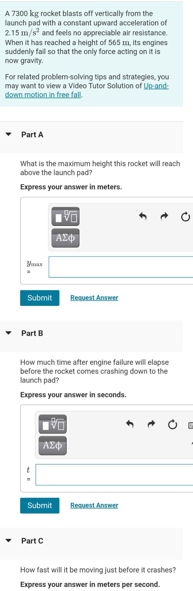 Solved A 7300 kg rocket blasts off vertically from the | Chegg.com