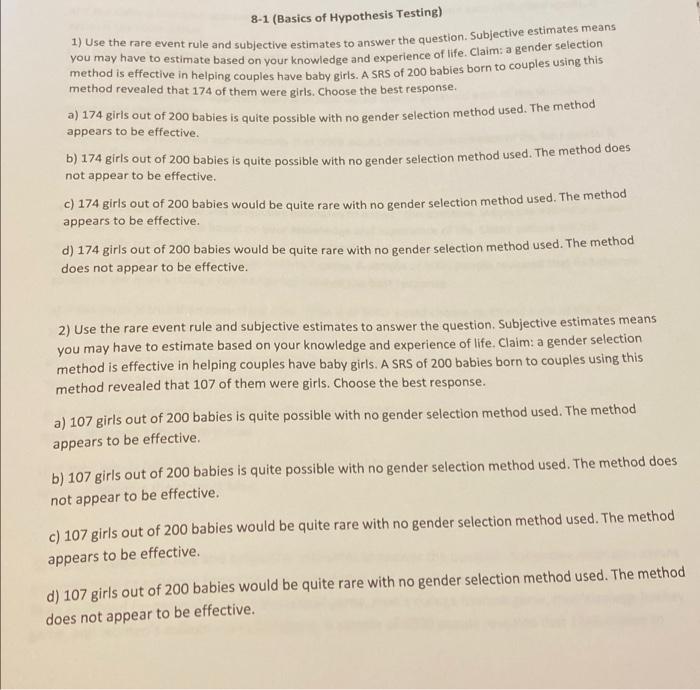 [Solved]: help on 1-4 8-1 (Basics of Hypothesis Testing) 1)
