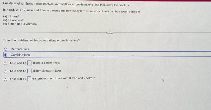 Solved Decide whether the exercise involves permutations or | Chegg.com