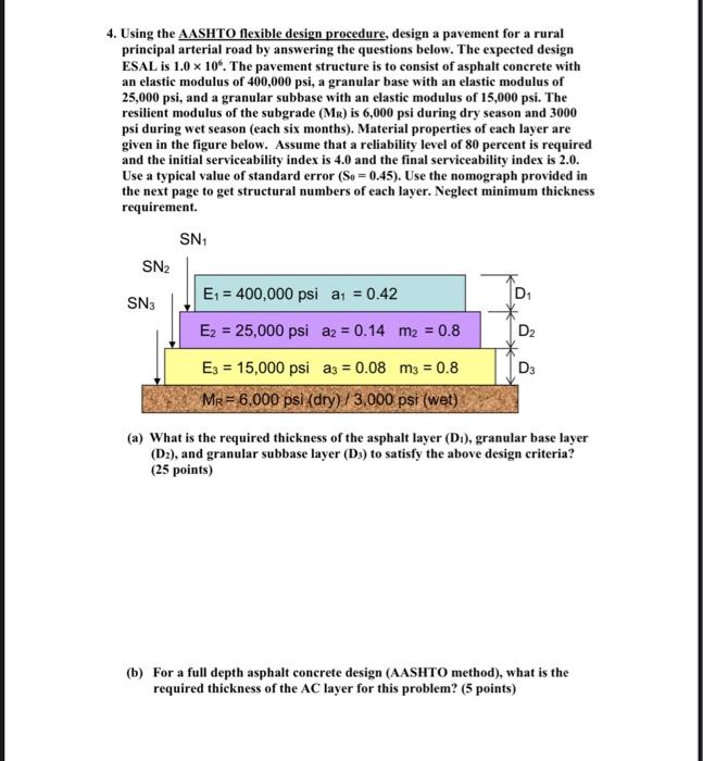 Solved 4. Using the AASHTO flexible design procedure, design | Chegg.com