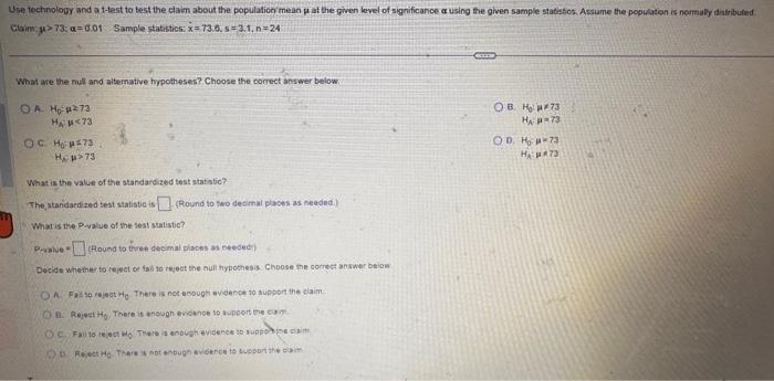 Solved Use Technology And A T Test To Test The Claim About 3454