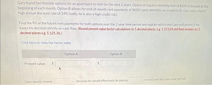 Solved Gary found two feasible options for an apartment to | Chegg.com