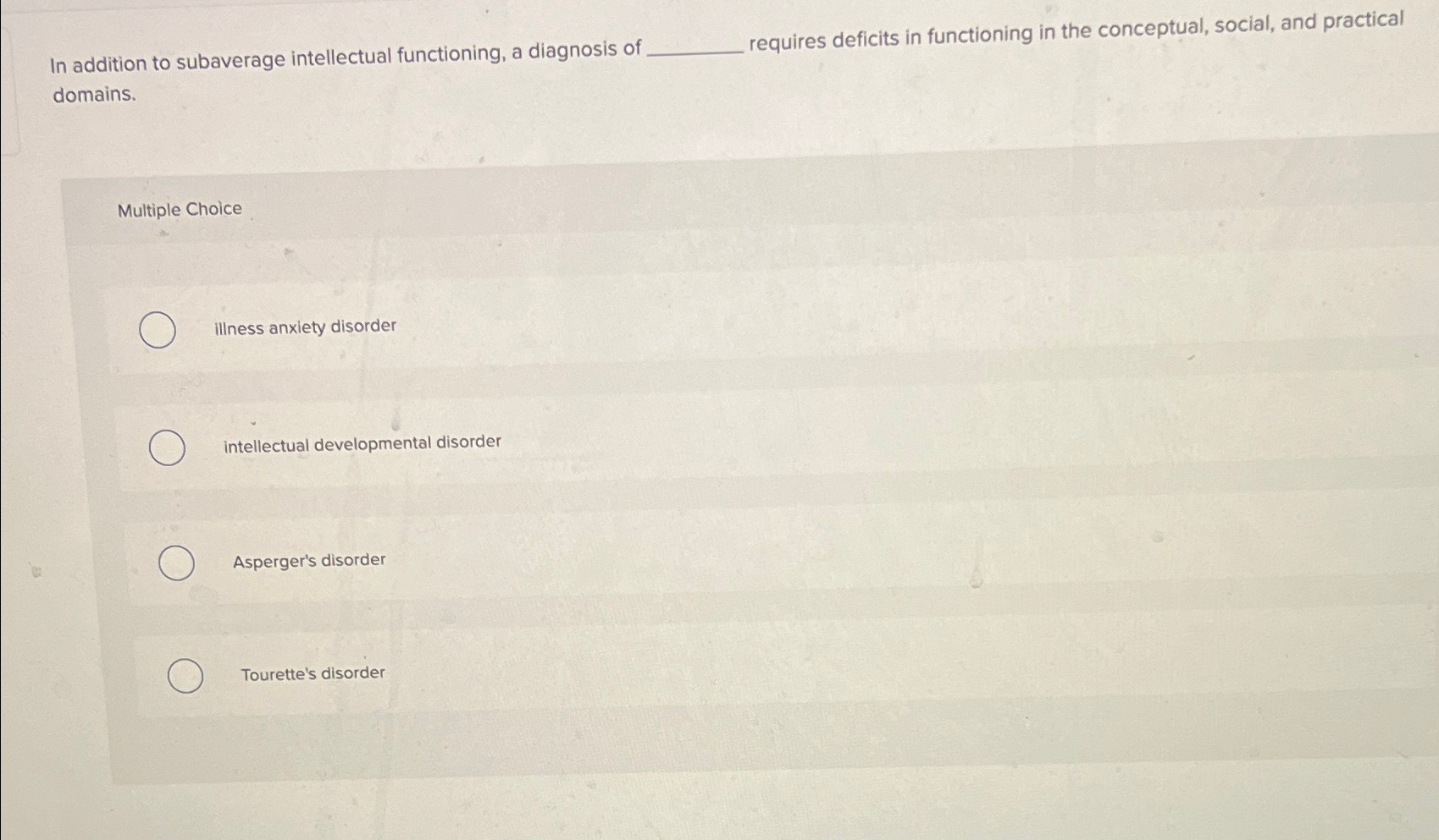 Solved In addition to subaverage intellectual functioning, a | Chegg.com