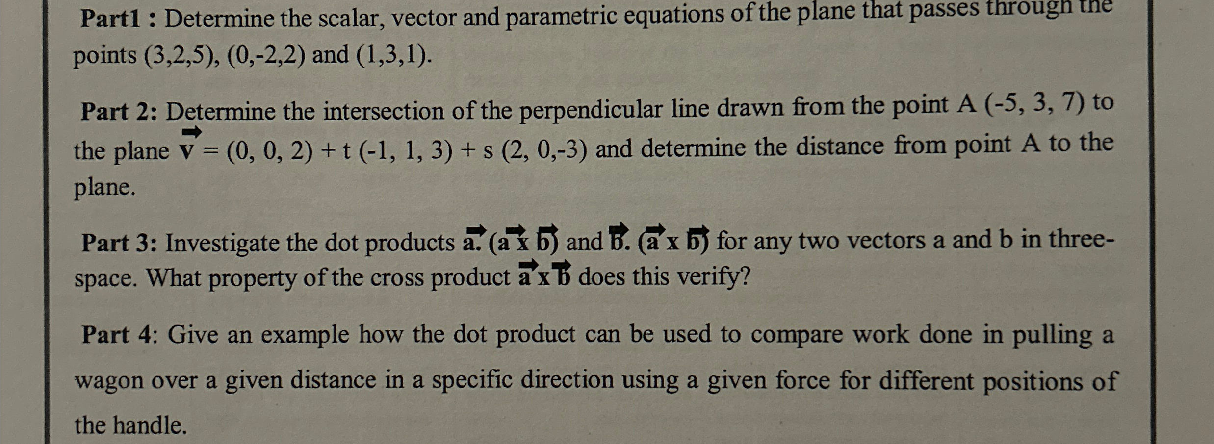 Solved Part1: Determine the scalar, vector and parametric | Chegg.com