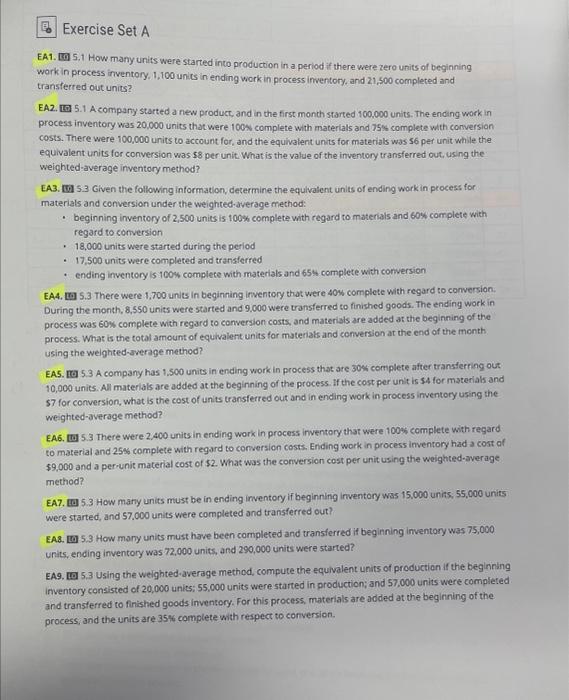 Solved EA1. [三 5,1 How many units were started into | Chegg.com