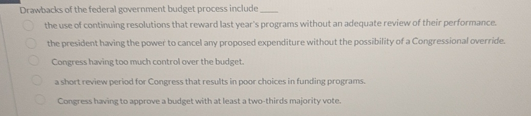 Solved Drawbacks of the federal government budget process | Chegg.com