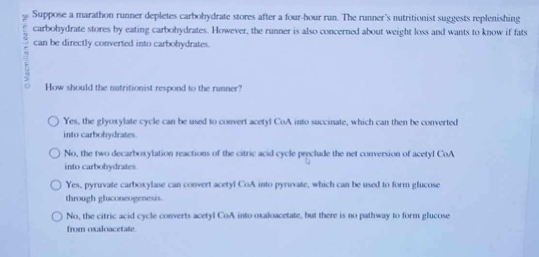 Solved 2223555222Suppose a marathon runner depletes | Chegg.com