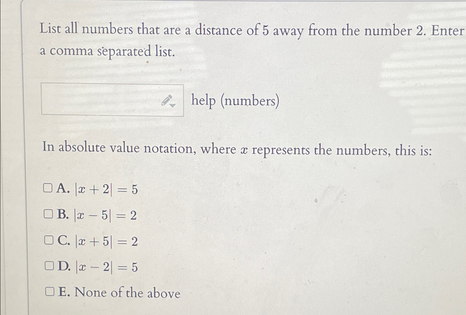Solved List all numbers that are a distance of 5 ﻿away from | Chegg.com