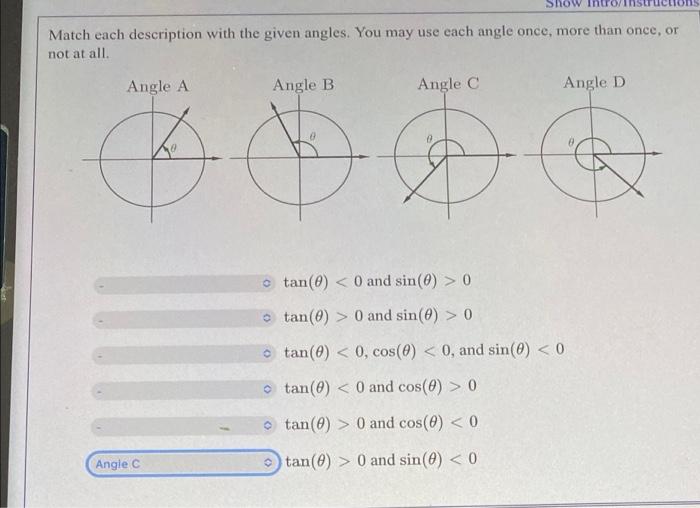 Solved Match each description with the given angles. You may | Chegg.com