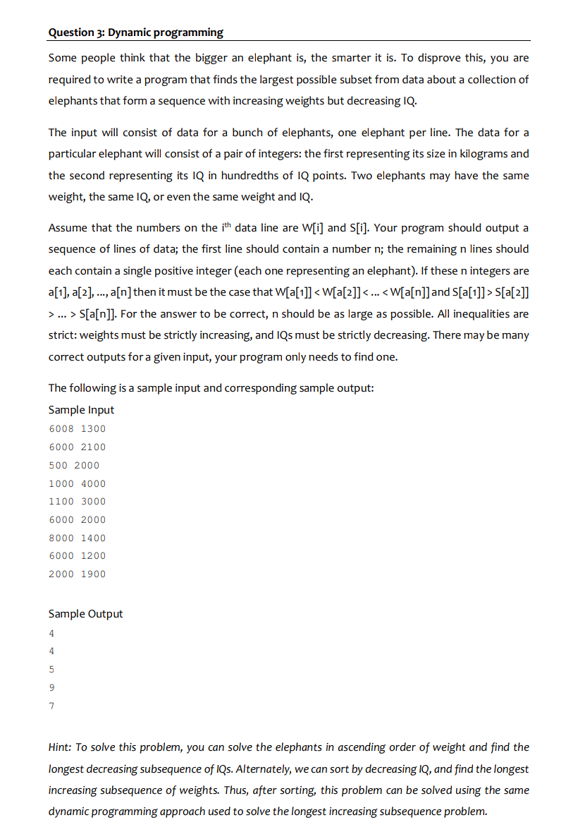 Solved Question 3: Dynamic programming Some people think | Chegg.com