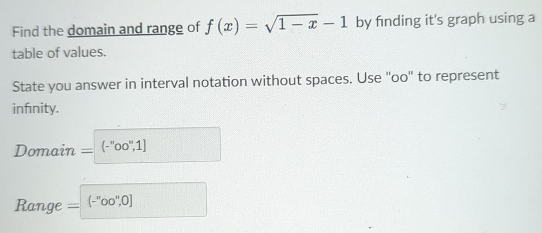 Solved Find the domain and range of f(x)=1-x2-1 ﻿by finding | Chegg.com