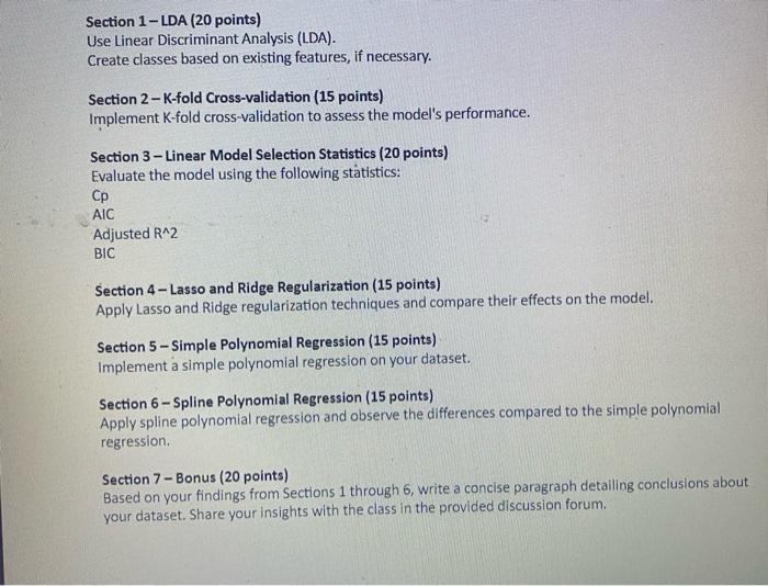 Solved Section 1 - LDA (20 points) Use Linear Discriminant | Chegg.com