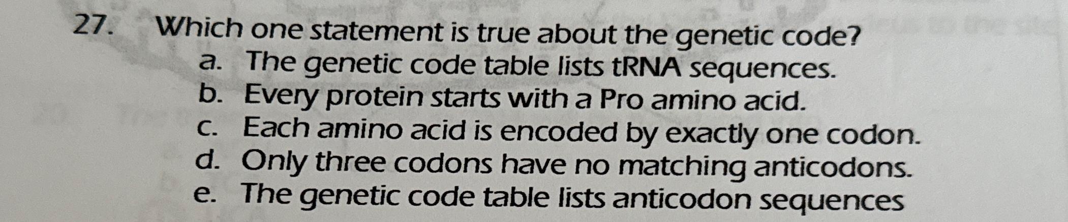 Solved Which one statement is true about the genetic code?a. | Chegg.com
