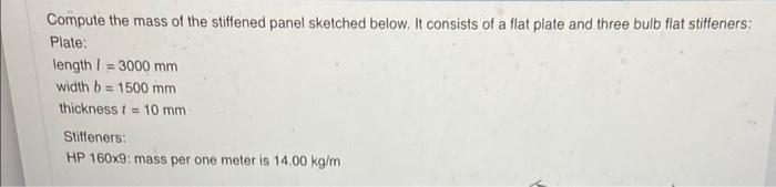 Solved Compute the mass of the stiffened panel sketched | Chegg.com
