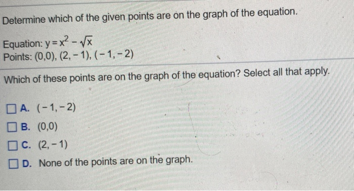 Solved Determine which of the given points are on the graph | Chegg.com