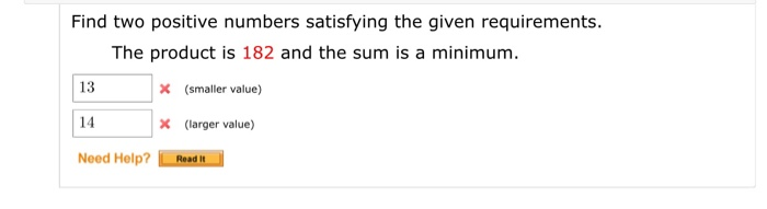 Solved Find two positive numbers satisfying the given | Chegg.com